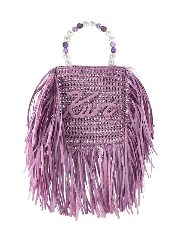 Kurt Geiger Mini Raffia Fringe Tote - Light/pastel Purple