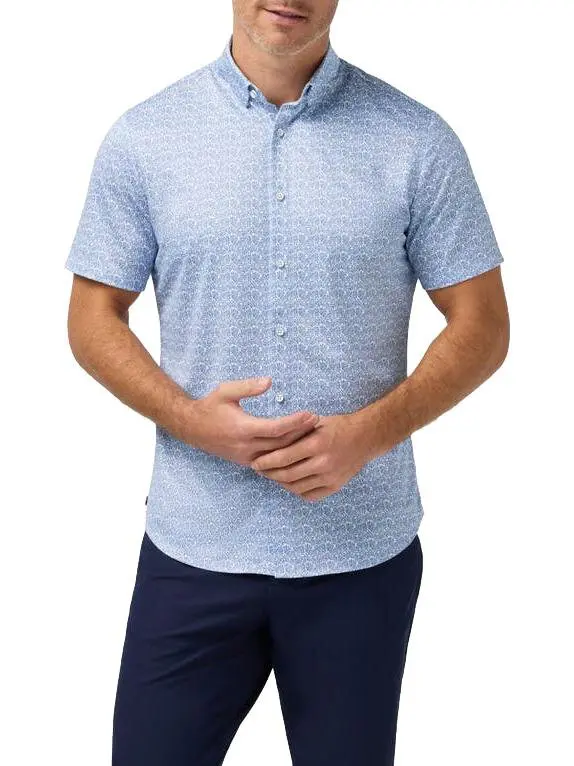 Mizzen+main Halyard Palm Print Short Sleeve Performance Button-up Shirt - Coastal Palm Print