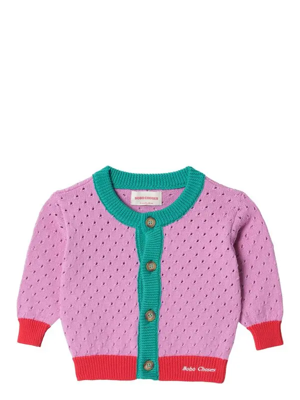 BOBO CHOSES Color-block Openwork Knit Cardigan - Pink