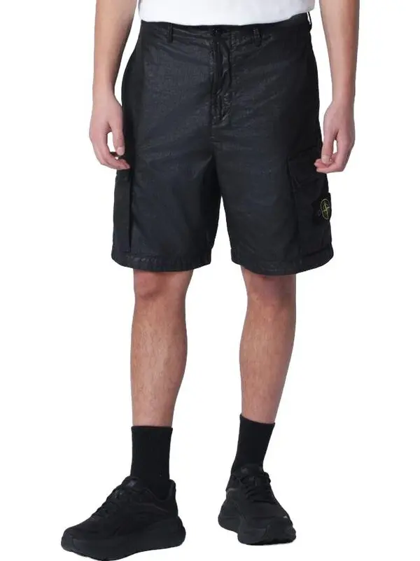 Stone Island Cargo Bermuda Shorts With Relaxed Fit - Black