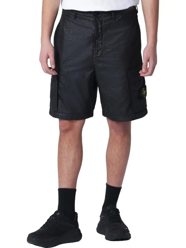 Stone Island Cargo Bermuda Shorts With Relaxed Fit - Black