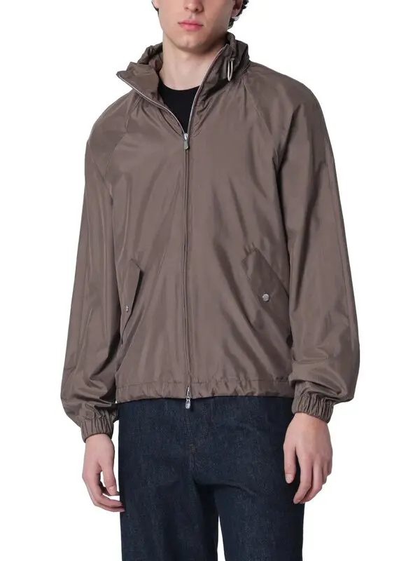 Brunello Cucinelli Silk-blend Jacket With Removable Hood - Brown