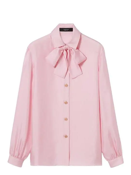 Gucci Silk Twill Shirt With Bow - Pink