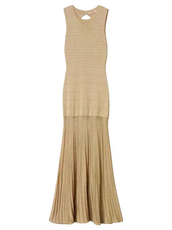 TWINSET Knitted Maxi Dress With Pleated Skirt - Neutrals