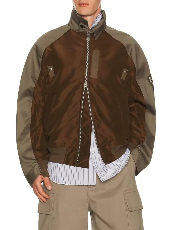 Sacai Cotton Chino X Nylon Twill Blouson - Gray & Brown