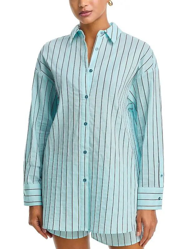 Staud Kendy Striped Cotton-blend Shirt - Pool Stripe