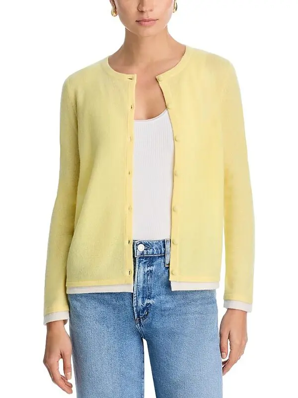 Bloomingdale'S 100% Cashmere Crewneck Cardigan Sweater - Buttercup/ivory
