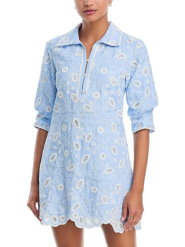 Simkhai Freya Embroidered Linen Mini Dress - Tidepool Multi