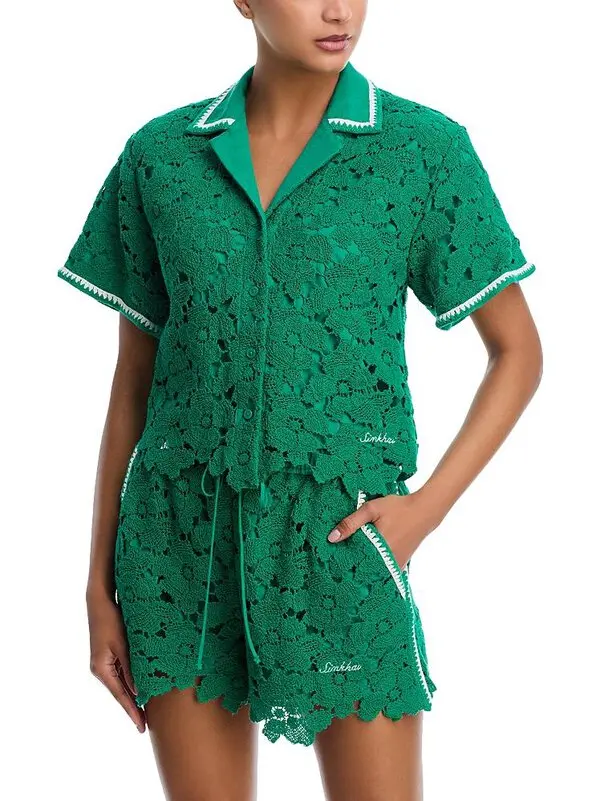 Simkhai Glen Lace Camp Shirt - Kelly Green