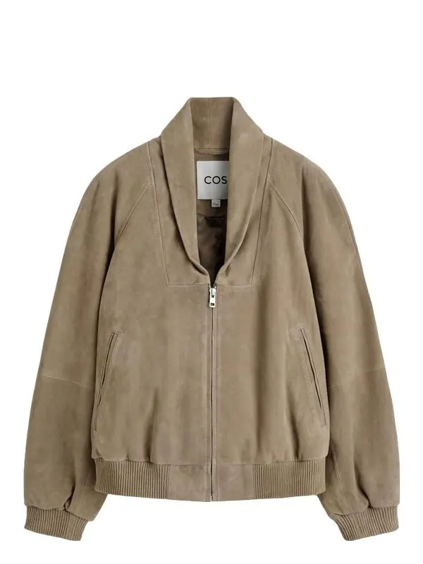 Cos Shawl Collar Suede Bomber Jacket - Beige
