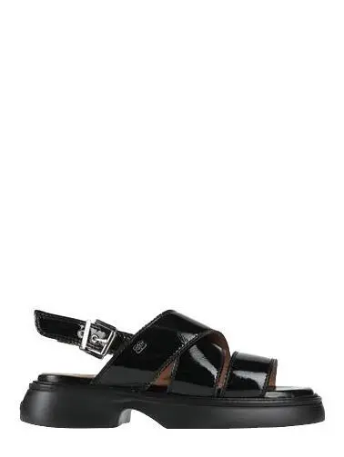 GANNI Patent-effect Sandals - Black