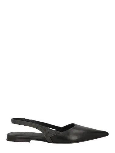 Brunello Cucinelli Leather Slingback Ballet Flats - Black