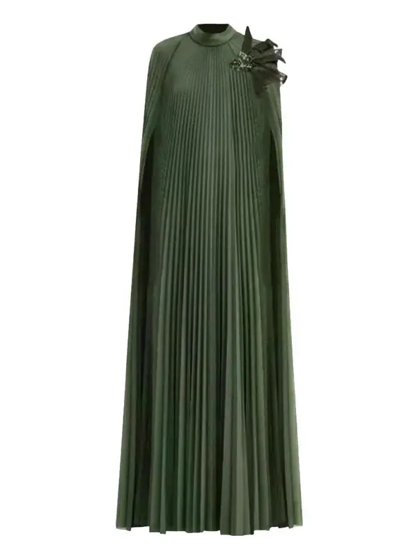 GEMY MAALOUF Feather-embellished Pleated Kaftan - Green