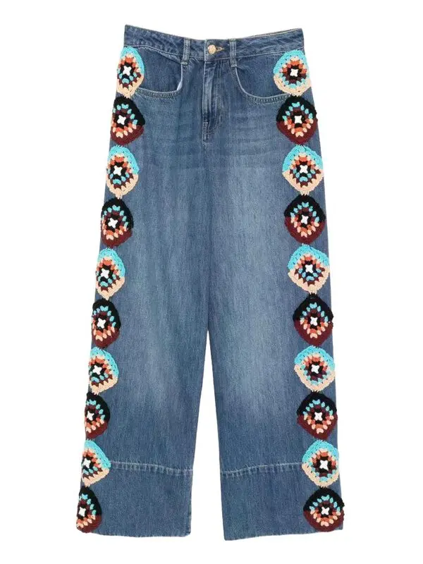 Farm Rio Crochet-embellished Straight Leg Jeans - Blue