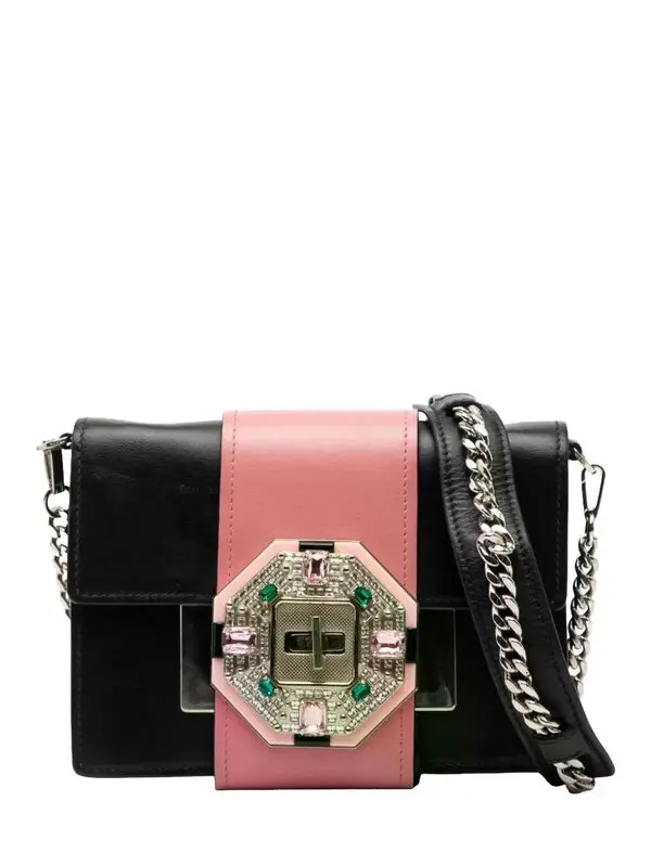 Prada City Calf Crystal Embellished Ribbon Crossbody Bag - Black