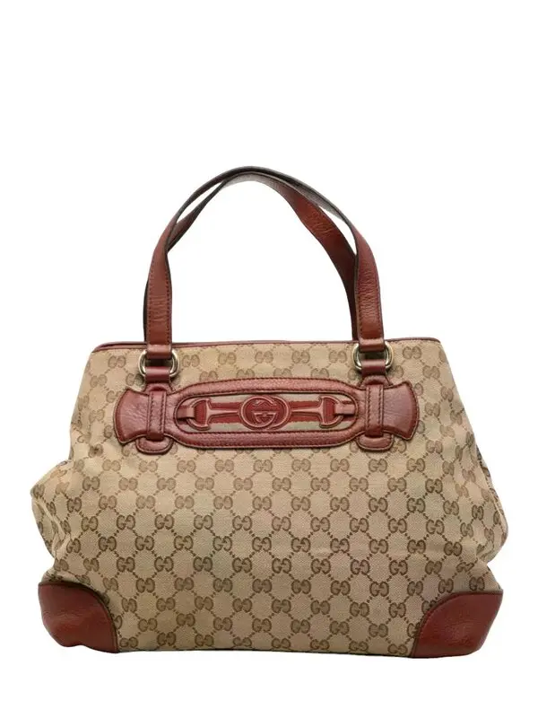 Gucci Gg Canvas Web Dressage Tote Bag - Brown