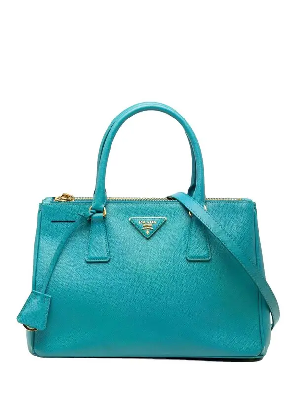 Prada Small Saffiano Lux Galleria Double Zip Satchel - Blue