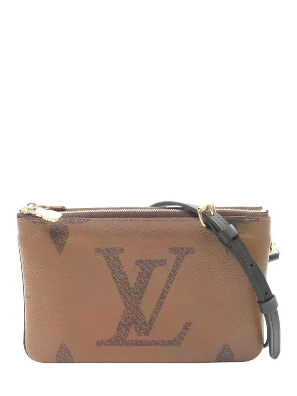 LOUIS VUITTON Monogram Giant Reverse Double Zip Pochette Crossbody Bag 2021-2026 - Brown