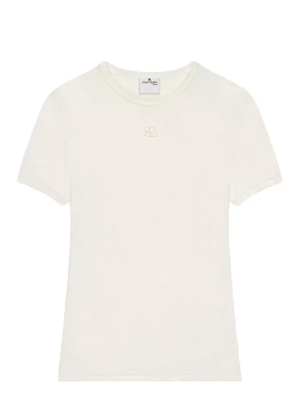 COURREGES Logo-embroidered T-shirt - Neutrals