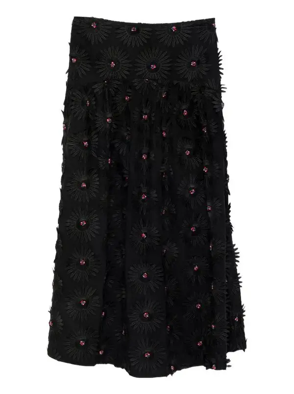 Farm Rio Floral-appliqué Midi Skirt - Black