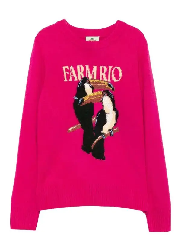 Farm Rio Toucan Applique Sweater - Pink