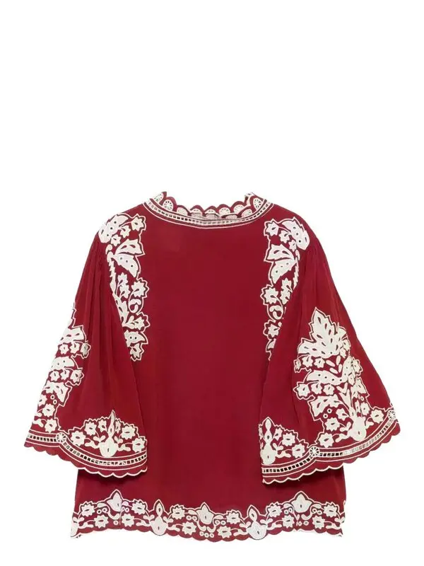 Farm Rio Floral-embroidered Blouse - Red