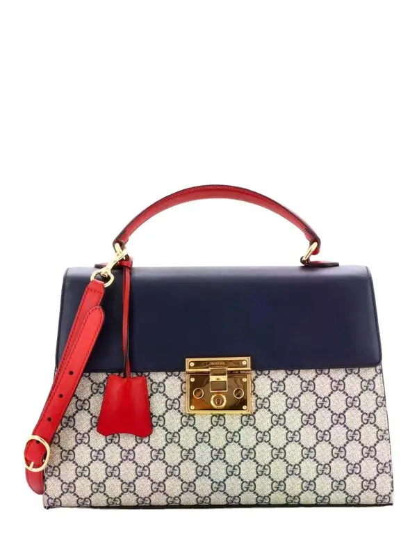 Gucci Padlock Top Handle Gg Coated Canvas And Leather Medium Satchel - Blue