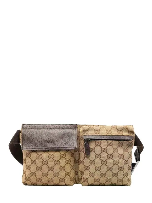 Gucci Gg Canvas Double Pocket Belt Bag - Brown