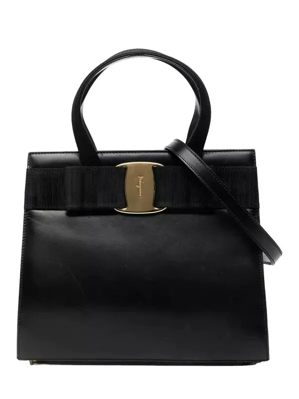 FERRAGAMO Leather Vara Bow Satchel - Black