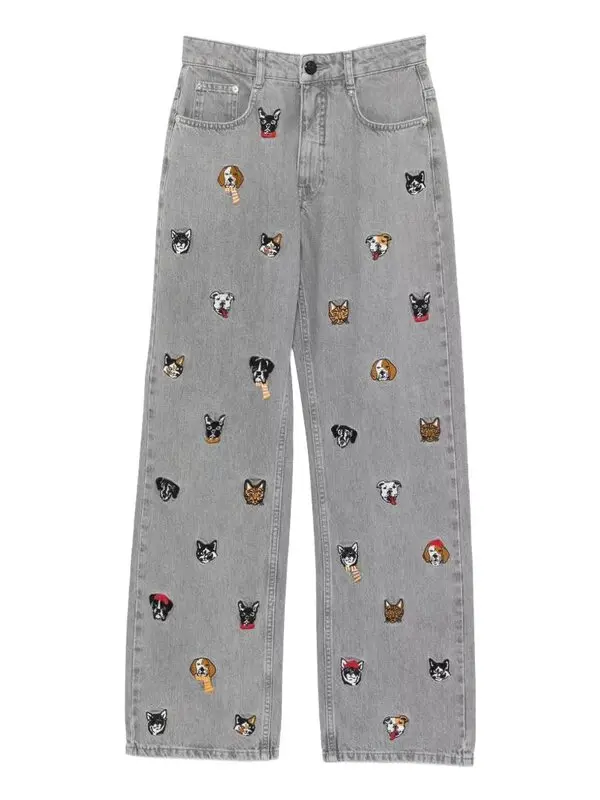 Farm Rio Animal-embroidered Jeans - Grey