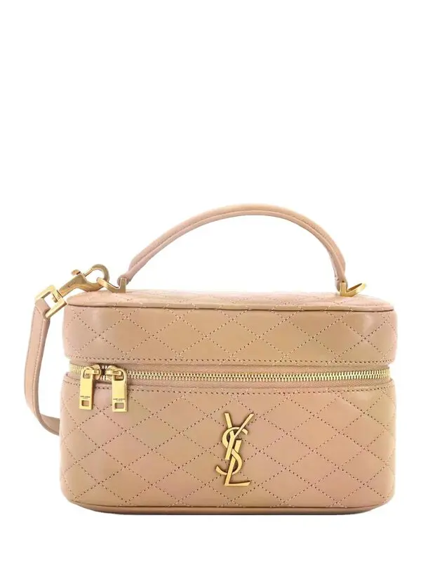 Saint Laurent Gaby Zip Around Vanity Bag Quilted Leather Mini Satchel - Neutrals