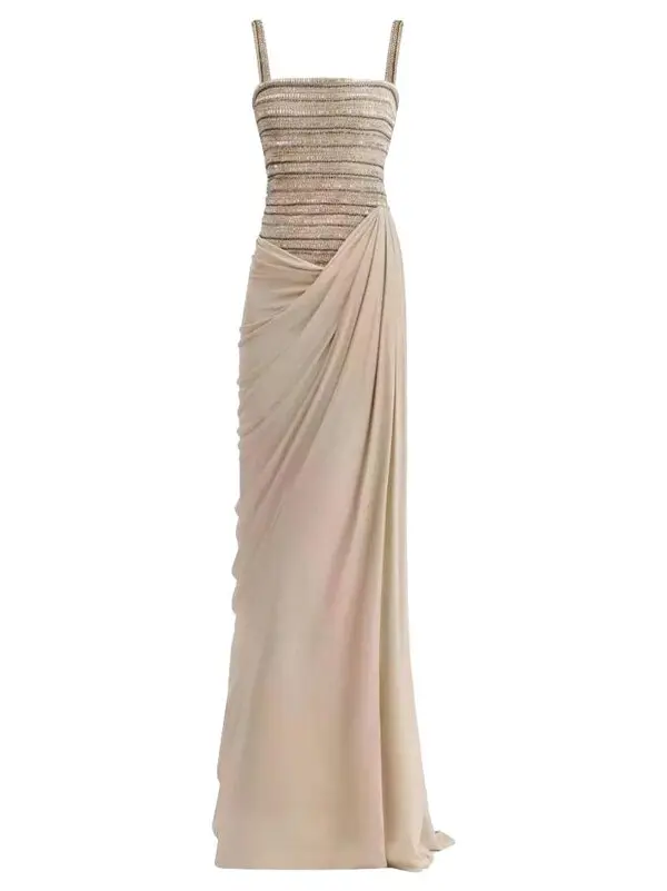 GEMY MAALOUF Squared-neck Beaded Gown - Neutrals