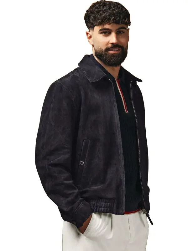 Mackage Giovanni-su Suede Bomber Jacket - Navy
