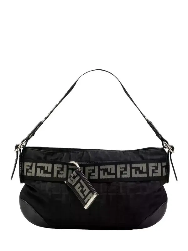 Fendi 2000-2010 Zucca Nylon Zip Code Shoulder Bag - Black