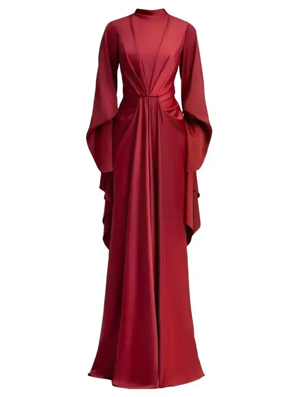 GEMY MAALOUF Draped-waist Ruffled-sleeve Maxi Dress - Red
