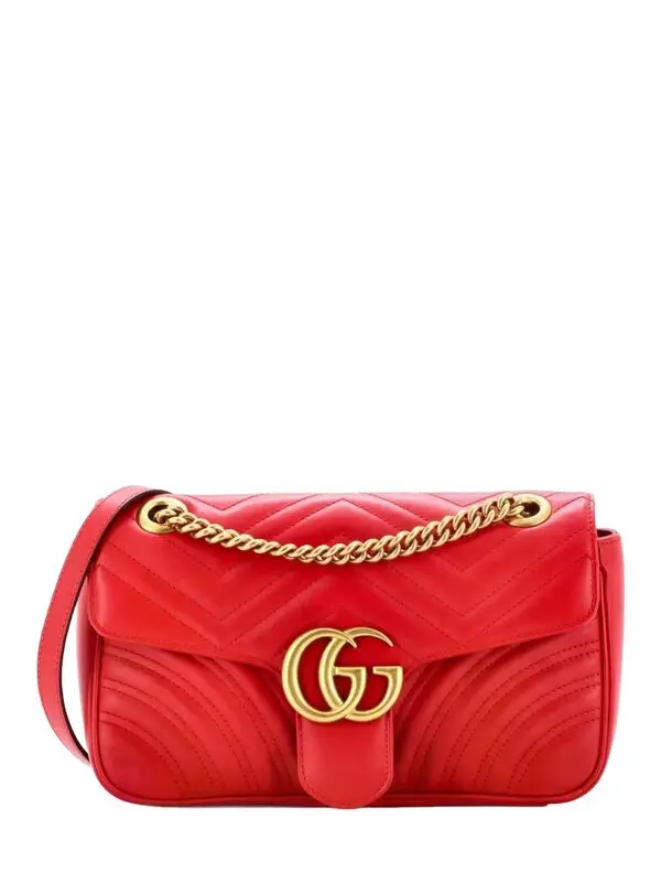Gucci Gg Marmont Flap Bag Matelasse Leather Small Crossbody Bag - Red
