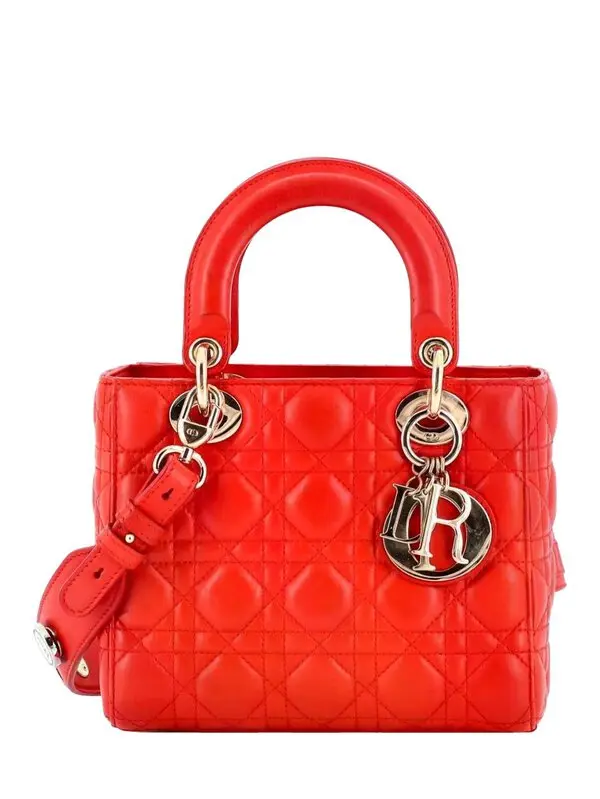 Dior My Lady Bag Cannage Quilt Lambskin Satchel - Red