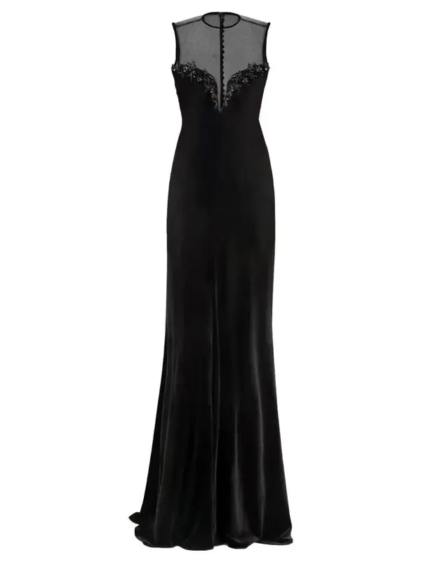 GEMY MAALOUF Bead-embellished Velvet Gown - Black