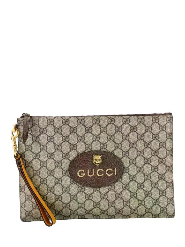 Gucci Neo Vintage Wristlet Pouch Gg Coated Canvas Clutch Bag - Brown