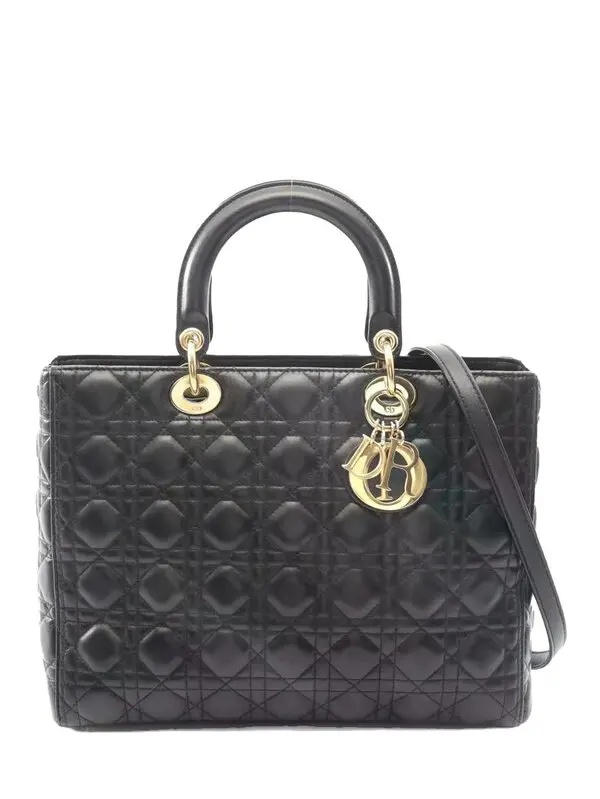 Dior Large Lambskin Cannage Lady Satchel - Black