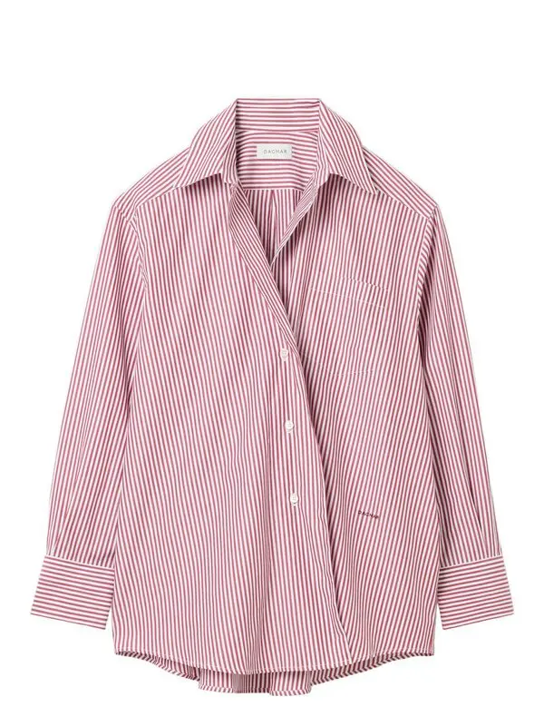 HOUSE OF DAGMAR Asymmetric Cotton Poplin Shirt - Red Stripe