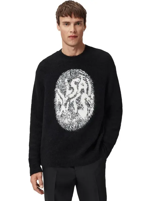 ALLSAINTS Ridges Oversized Graphic Sweater - Black/cream White