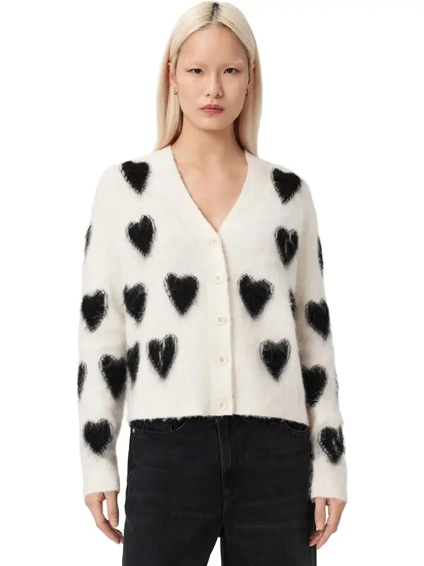 ALLSAINTS Scatter Heart Cardigan - Chalk White/black
