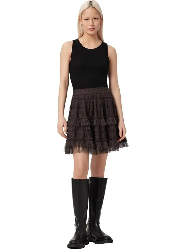 ALLSAINTS Arlea Lace Mini Skirt - Bottle Brown