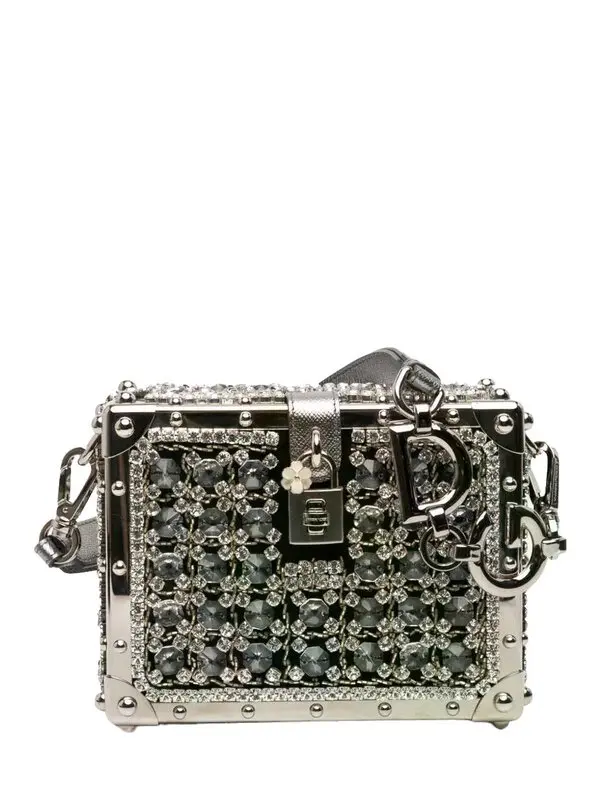 Dolce & Gabbana Rhinestone Embellished Jacquard Dolce Box Bag - Black