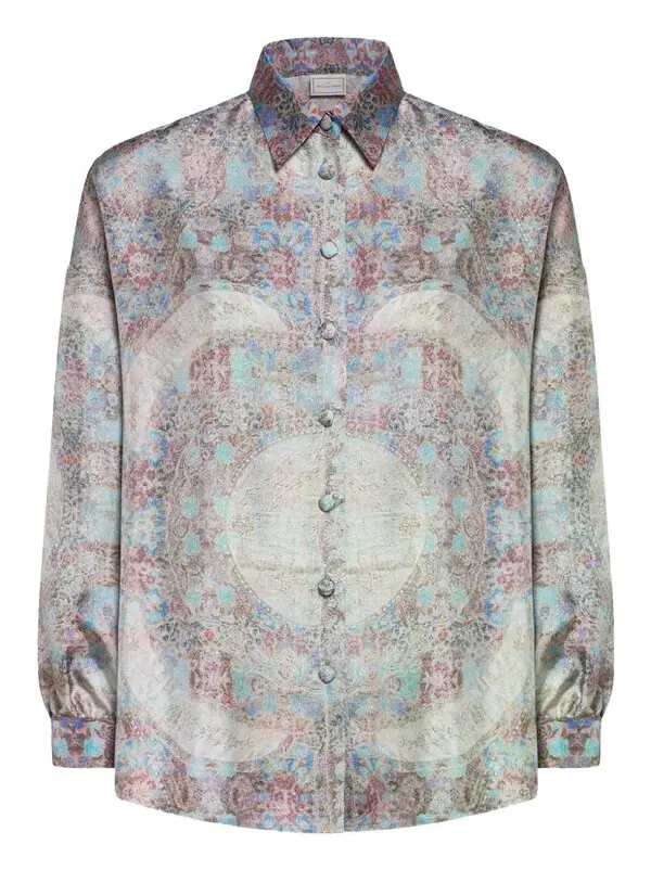 PIERRE-LOUIS MASCIA Aloe Mosaic-pattern Silk Shirt - Neutrals