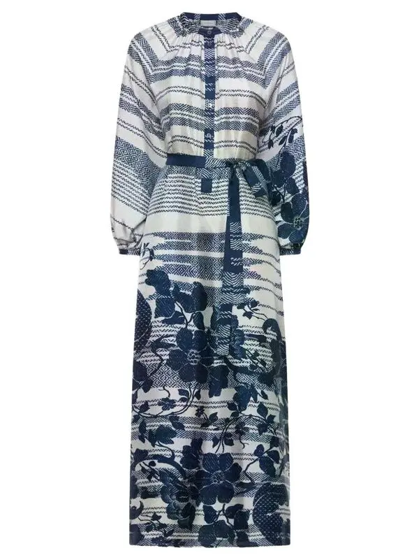 PIERRE-LOUIS MASCIA Aloe Belted Floral-print Midi Shirt Dress - Blue