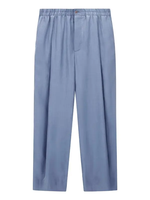 Giorgio Armani Washed Silk Pleated Trousers - Light_blue