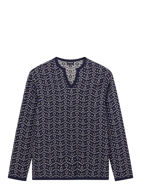 Giorgio Armani Cashmere, Silk, And Viscose Jacquard V-neck Jumper - Navy Blue