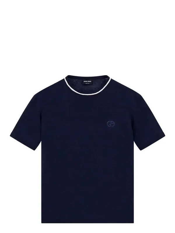 Giorgio Armani Crew-neck Jumper In Linen And Silk - Navy Blue